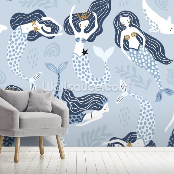 Blue Mermaids Wallpaper | Wallsauce UK