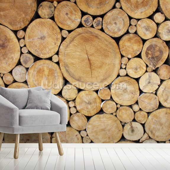 Large Stacked Logs Wallpaper Wall Mural | Wallsauce US