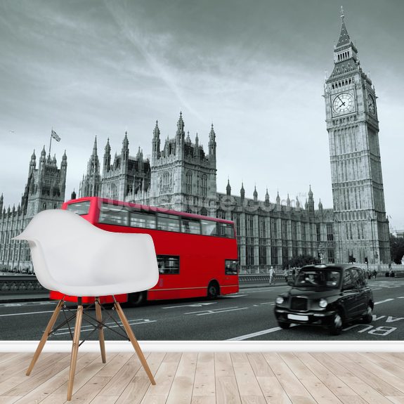London Bus Colour Wash Wallpaper | Wallsauce CA