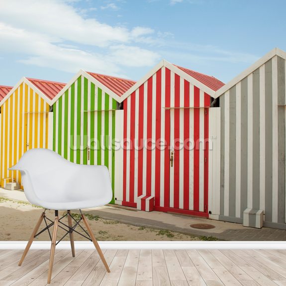 Striped Beach Huts Wallpaper | Wallsauce CA