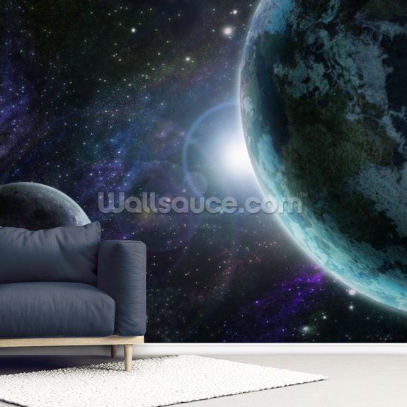 Blue Planet Earth in Outer Space Wallpaper | Wallsauce NZ
