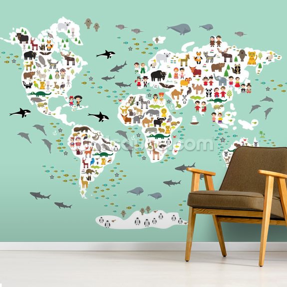 Mint Green Kids Map Wallpaper | Wallsauce US
