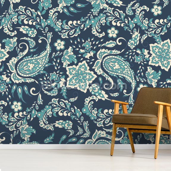 Vintage Blue Pattern Wall Mural | Wallsauce EU