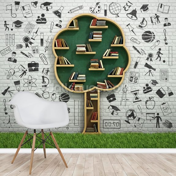 Tree Book Shelf Wallpaper Mural | Wallsauce UK