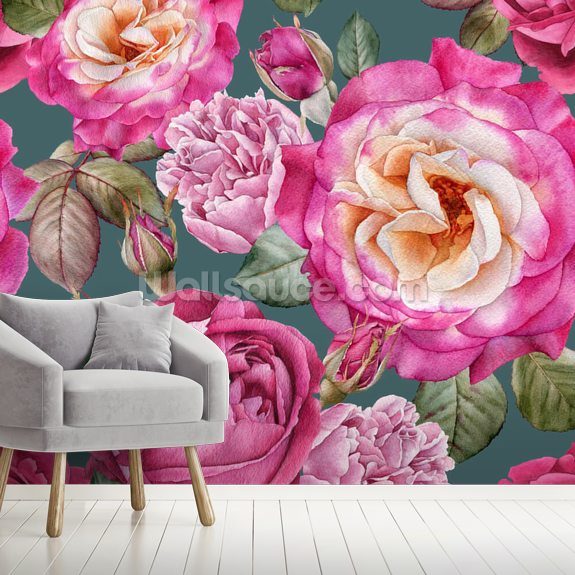 Ultra Pink Roses Wallpaper | Wallsauce UK