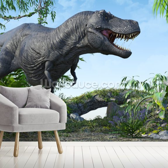 Ferocious Roaring Tyrannosaurus Wallpaper | Wallsauce UK