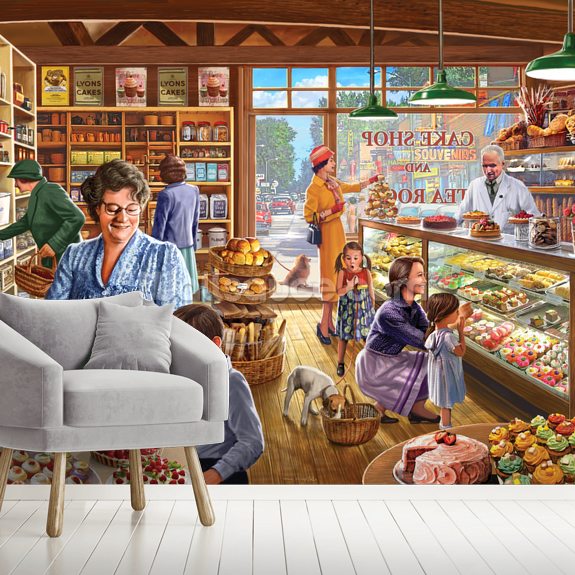 Nostalgic Cake Shop Wall Mural | Wallsauce US