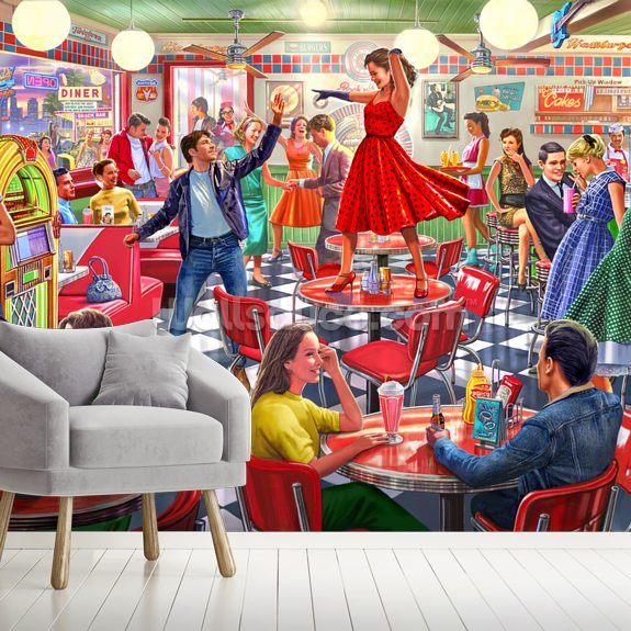 Dancing At The Diner Wall Mural | Wallsauce EU