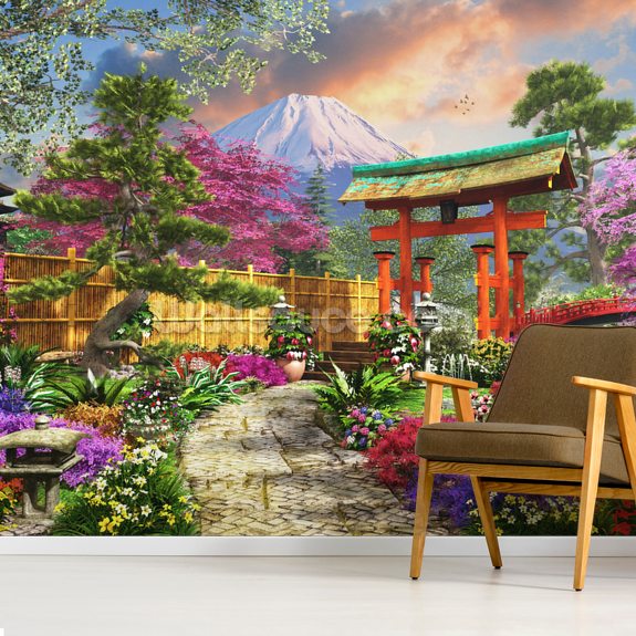 Fuji Flora Wallpaper Mural | Wallsauce EU