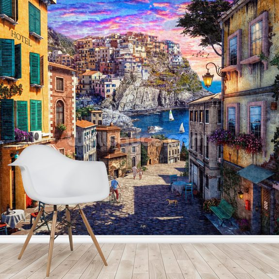 Italian Sunset Coast Wallpaper | Wallsauce UK