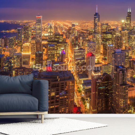 Mural de pared Horizonte de Chicago de noche | Wallsauce ES