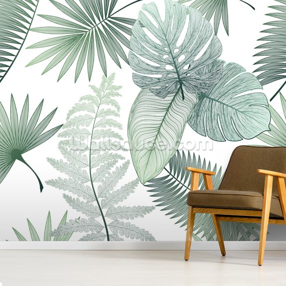 Green Tropical Foliage Wallpaper | Wallsauce UK