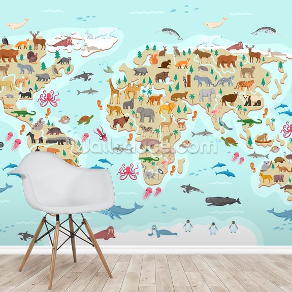Wild Animals Map Wallpaper | Wallsauce AU