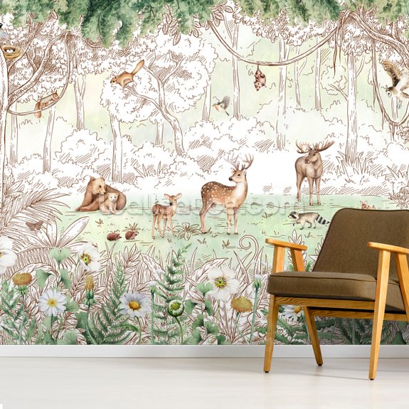 Forest Friends in Spring Wallpaper | Wallsauce UK