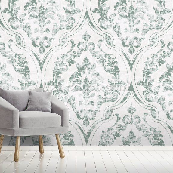 Sage Green Damask Wallpaper | Wallsauce UK