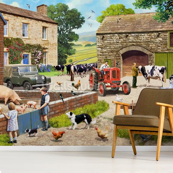Life on a Dairy Farm Wallpaper | Wallsauce UK