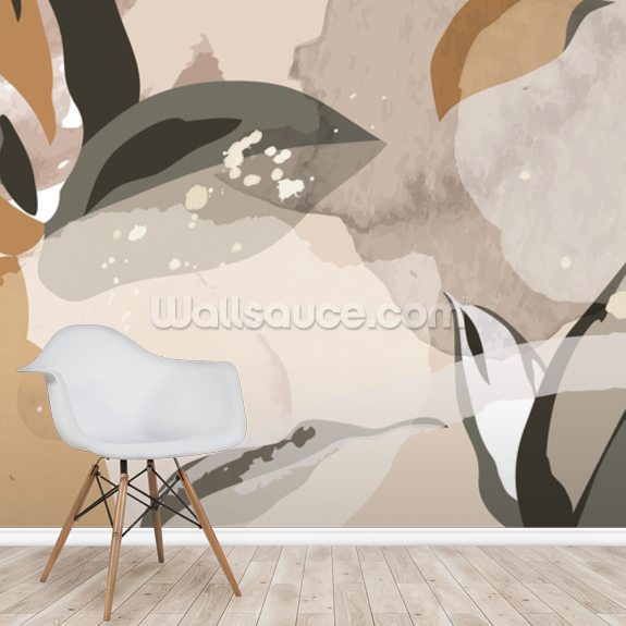 Neutral Leaves Wall Mural | Wallsauce US