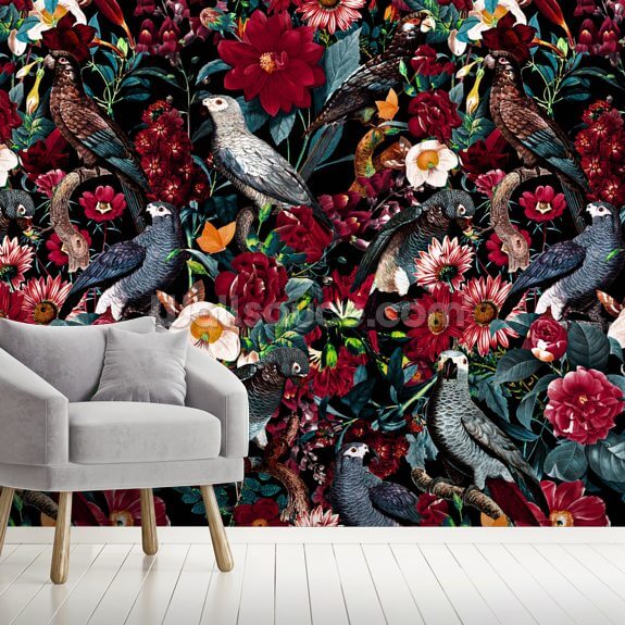 Blush Floral and Birds Wallpaper | Wallsauce AU