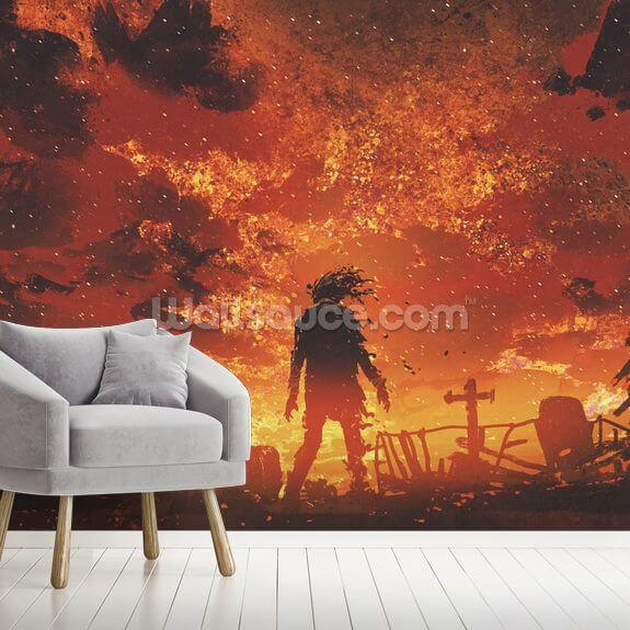 Fire Zombie Wall Mural | Wallsauce UK