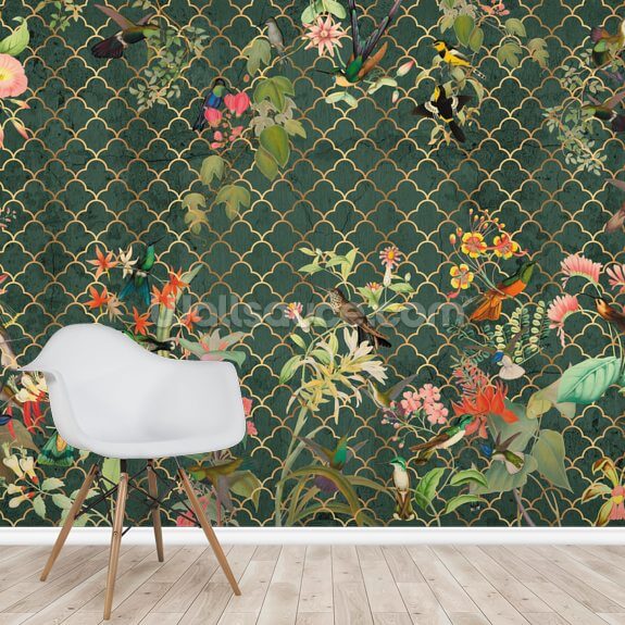 Tropical Birdlife Wall Mural | Wallsauce UK