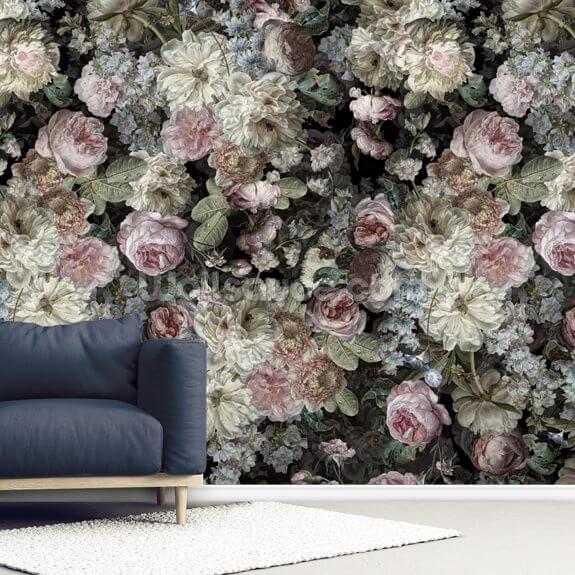 Lush Midnight Rose Garden Wall Mural | Wallsauce US