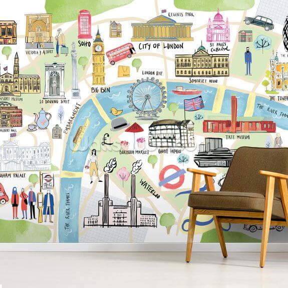 Pastel London Map Wall Mural | Wallsauce US