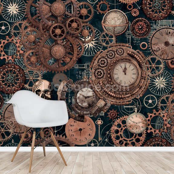 Copper Steampunk Wall Mural | Wallsauce UK