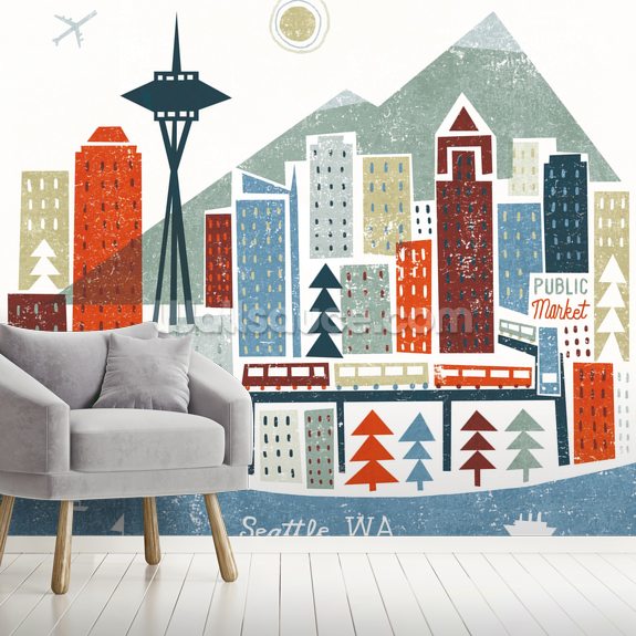 Mural de pared Seattle colorido | Wallsauce ES